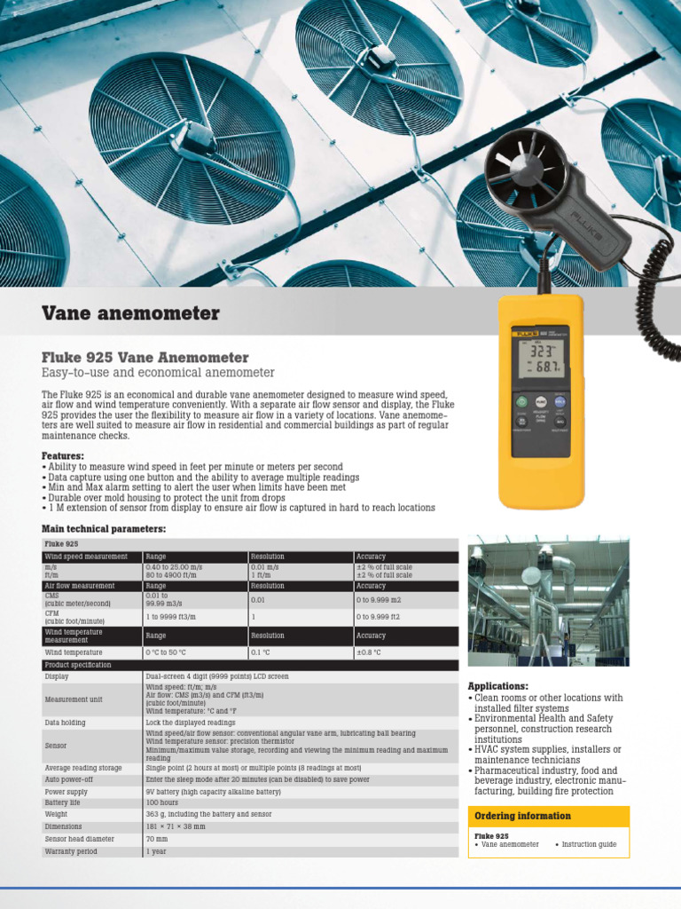 Fluke 925 | Download Free PDF | Wind Speed | Flow Measurement