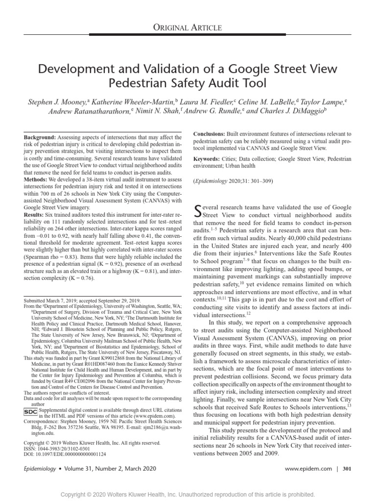 Development and Validation of A Google Street View Pedestrian Safety ...