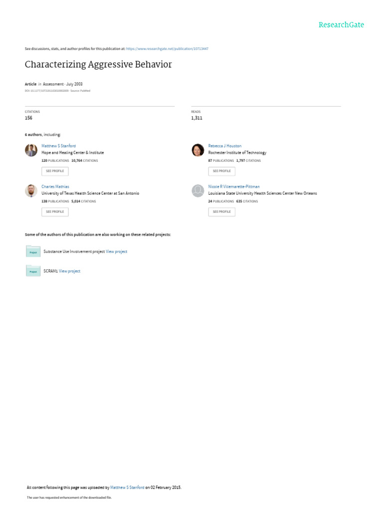Characterizing Aggresive Behavior | PDF | Impulsivity | Diagnostic And Statistical Manual Of ...