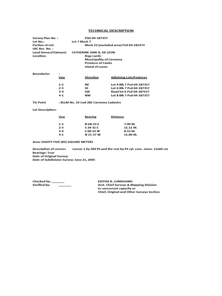 TECHNICAL DESCRIPTION NARRATIVE REGISTER OF DEEDS | PDF