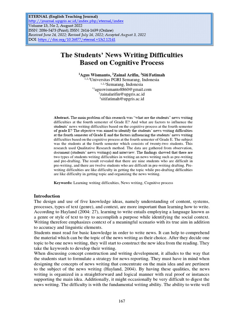 The Students News Writing Difficulties Based On Cognitive Process | PDF ...