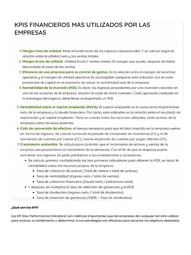 Guía de KPI Financieros 2023 | PDF | Indicador de rendimiento | Business