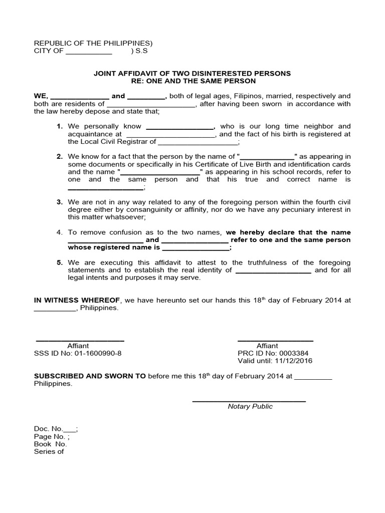 Joint Affidavit of Two Disinterested Persons | PDF | Social Science | Law
