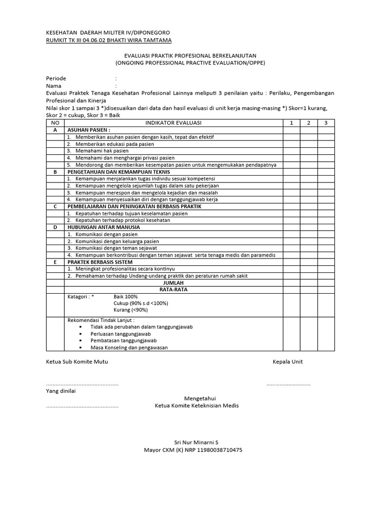 Form Evaluasi Berdasarkan Oppe | PDF