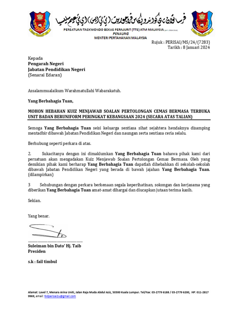 Mohon Hebahan Kuiz Peringkat Kebangsaan | PDF