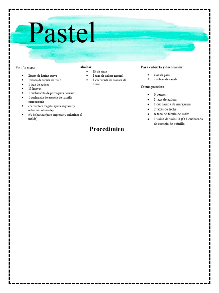 Recetas de Pasteles Variados y Almíbares | PDF | Chocolate | Pasteles
