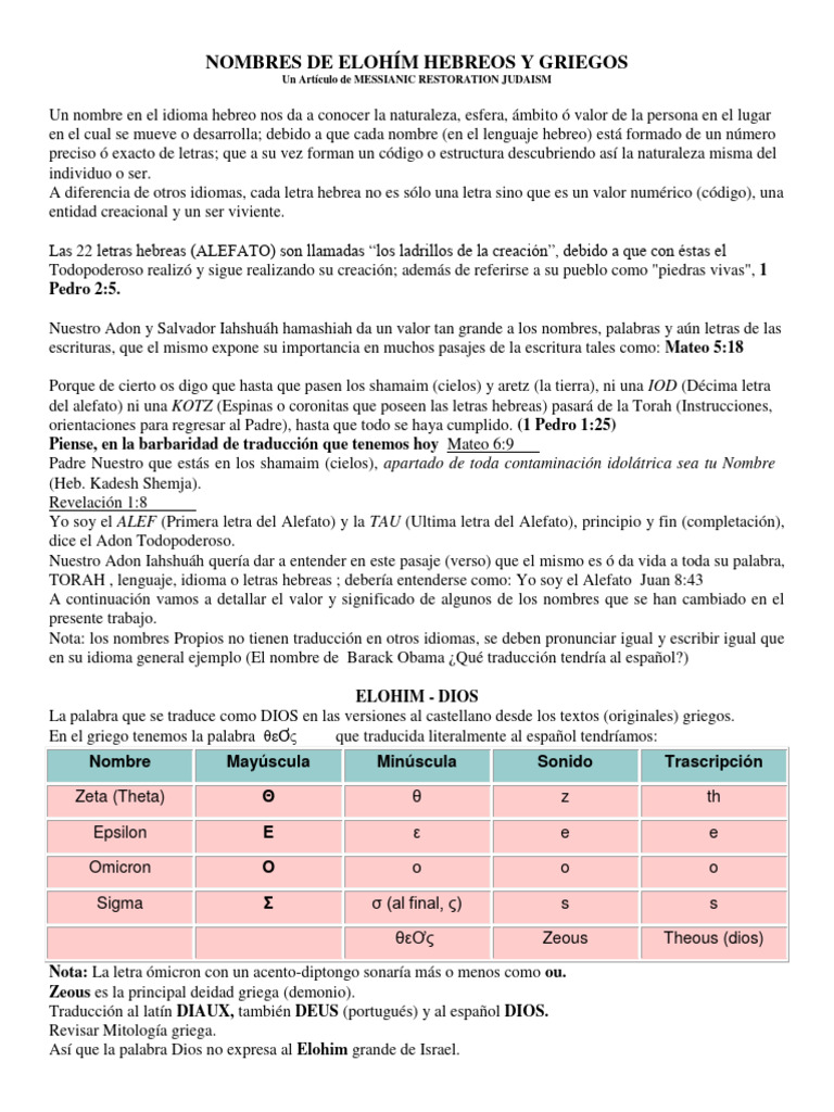 Nombres de Elohim en Hebreo y Griego | PDF | Dios | Tetragrammaton
