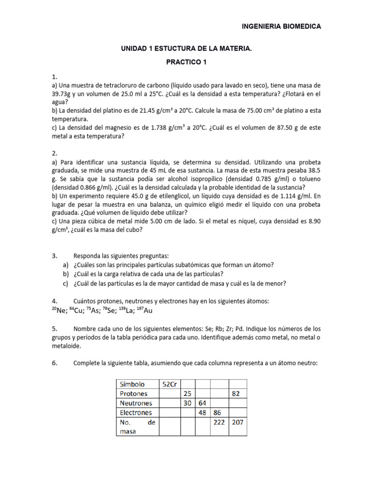Practico 1 Estuctura de La Materia Practico 1 2023 | PDF | Isótopo | Manganeso