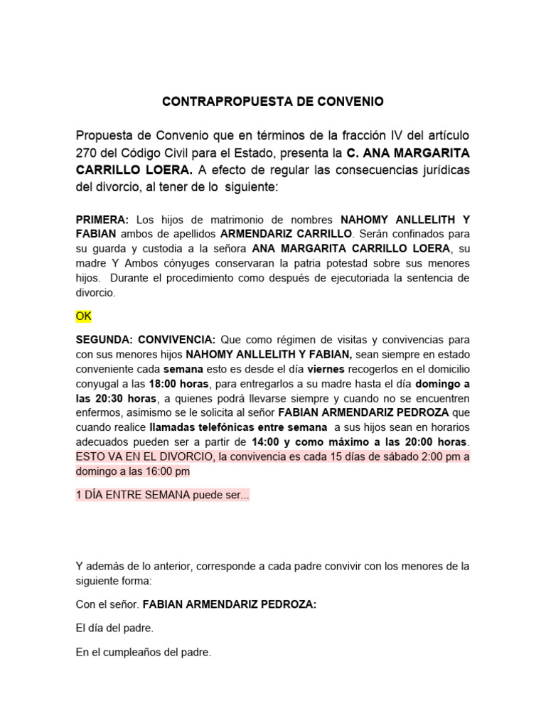 Contrapropuesta de Convenio Ana Margarita Carrillo Loera | PDF | Divorcio | Arreglos de vivienda