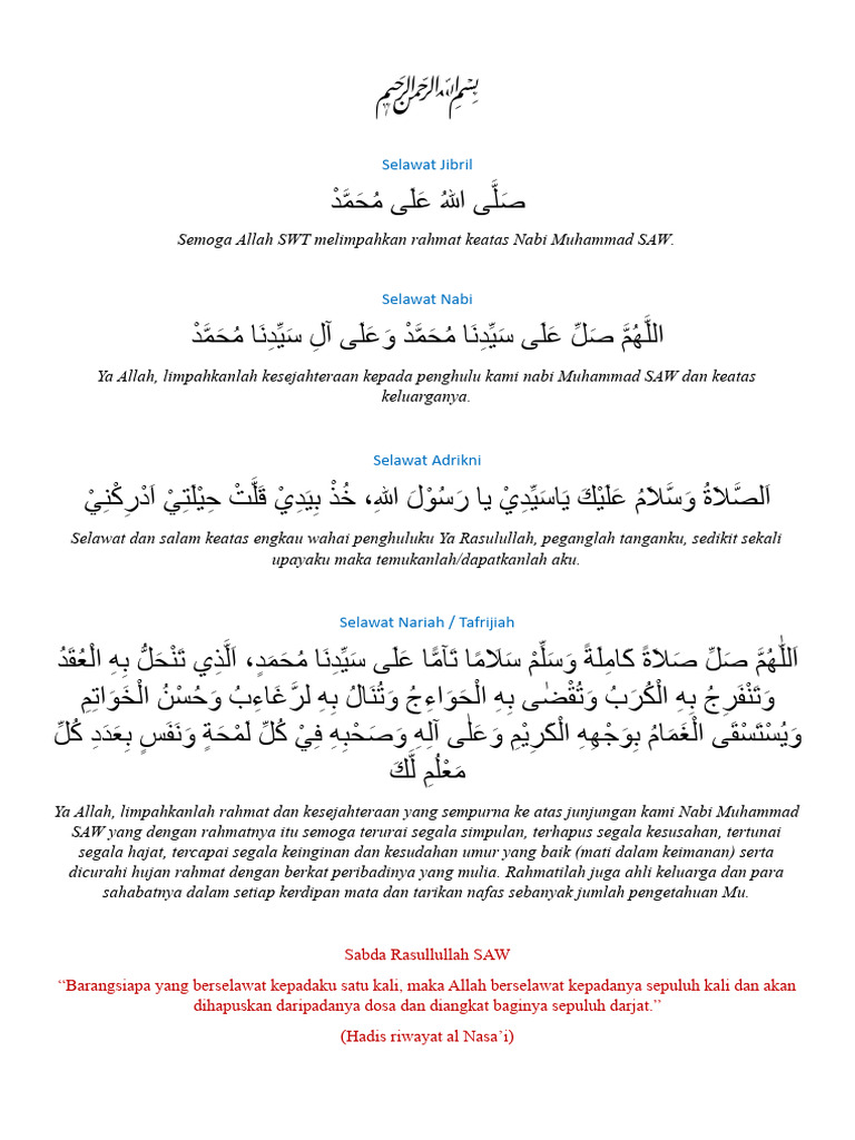 Kumpulan Selawat Nabi Lengkap | PDF