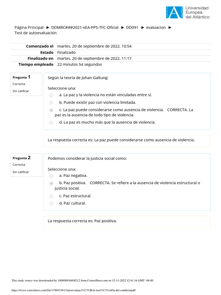 Autoevaluaci N Teor A Del Conflicto PDF | PDF | Violencia | Paz