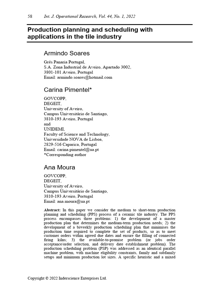 Production Planning And Scheduling With Applications In The Tile Industryinternational Journal