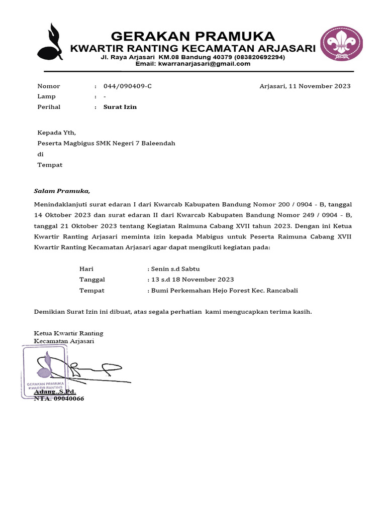 Surat Izin Peserta | PDF