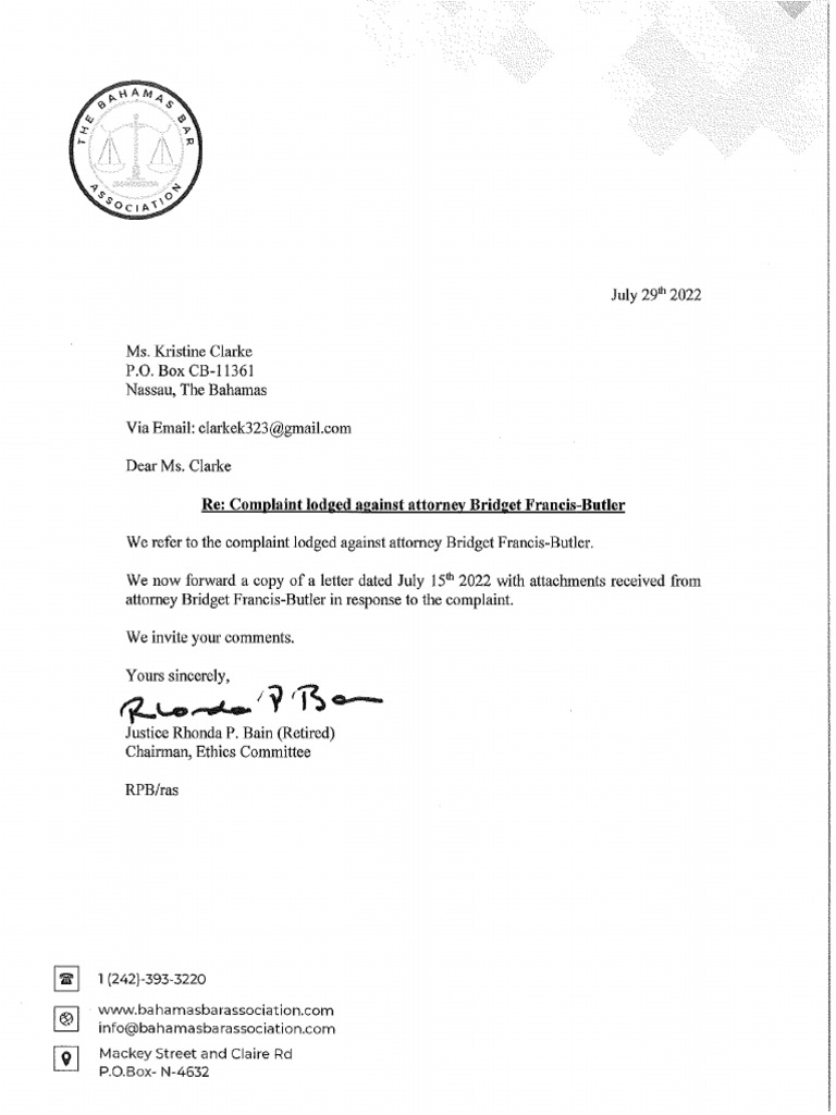 Complaint Lodged Against Attorney Bridget Francis Butler | PDF