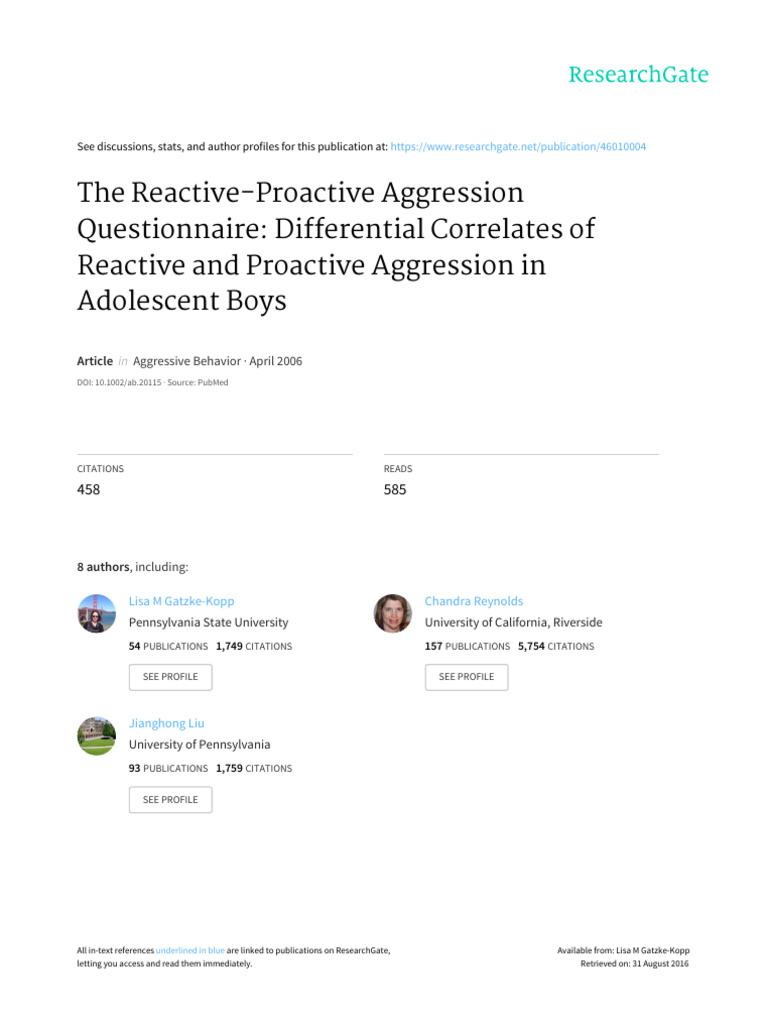 Reactive-Proactive Agression Questionnaire | PDF | Psychopathy | Aggression