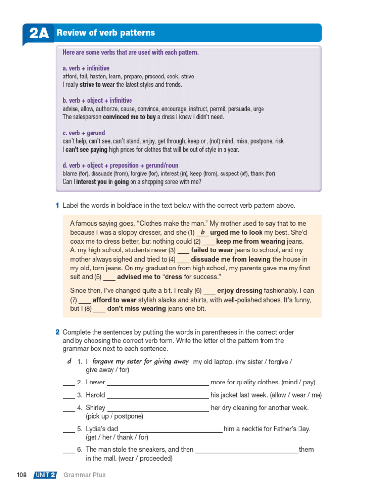Unit 2A Grammar Plus | PDF | Verb | Linguistics