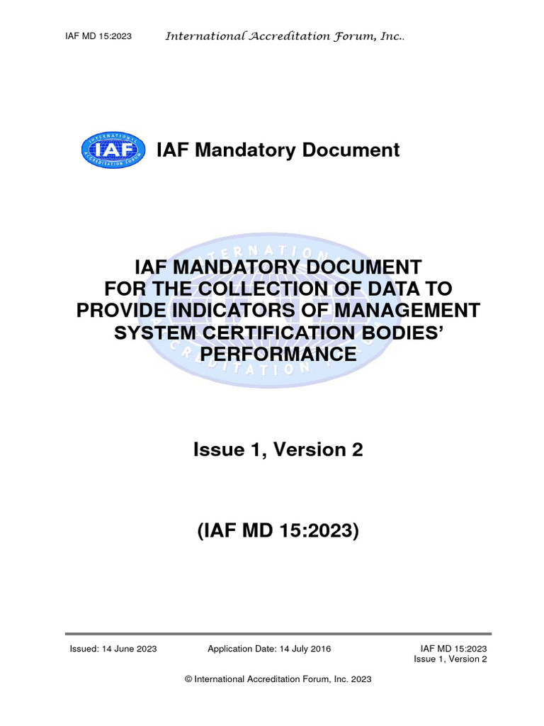 IAF MD15 CB Indicators Issue1 Version2 14062023 | PDF | Regulation