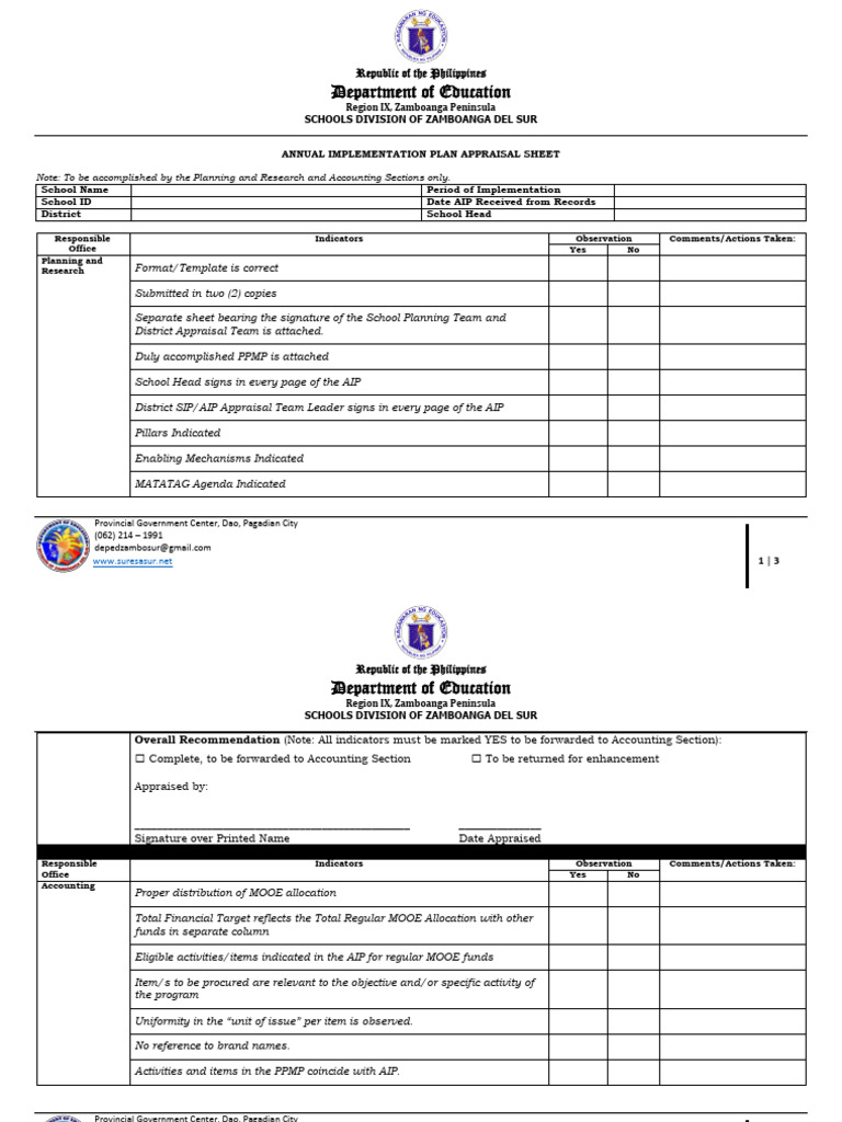 SIP-AIP Appraisal Sheet | PDF | Government