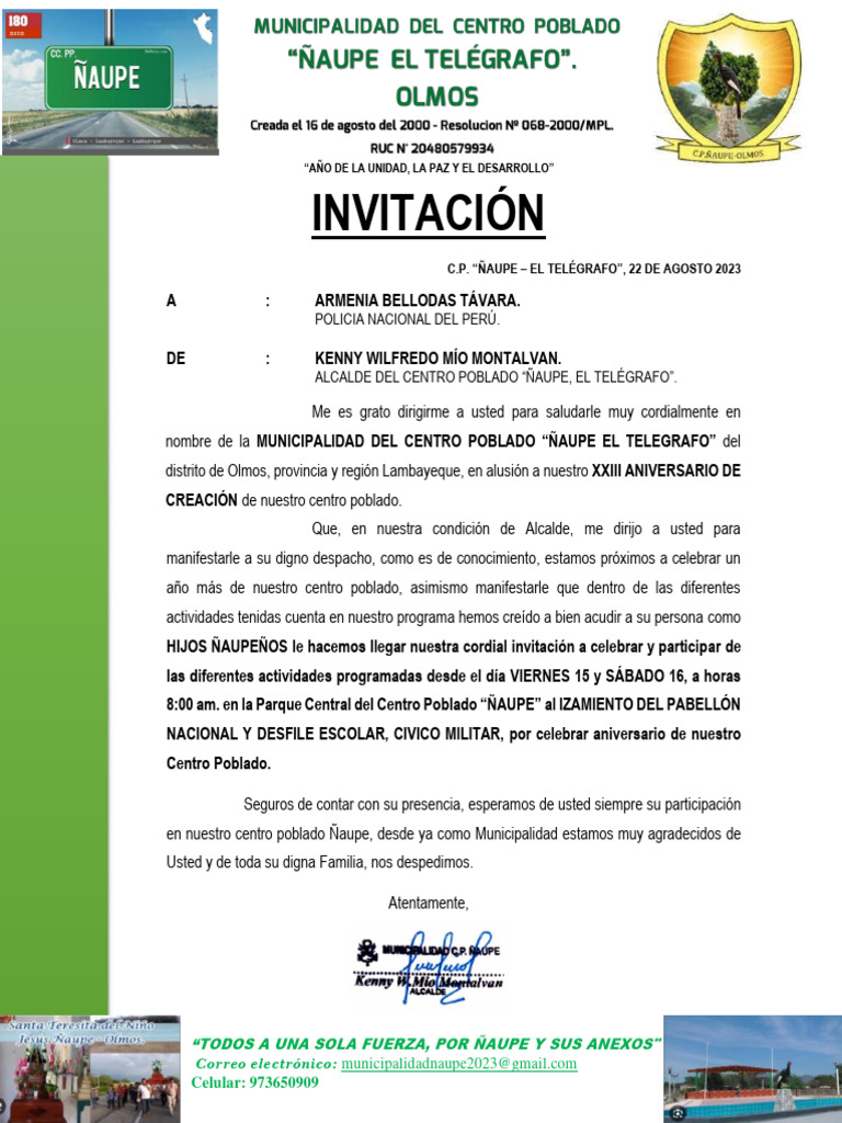 Aniversario del Centro Poblado Ñaupe | PDF | Viajes y turismo