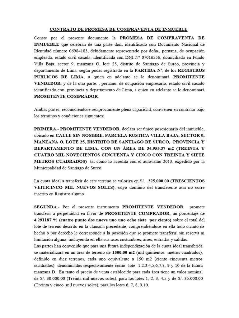 Compromiso de Compraventa de Immueble | PDF | Derecho