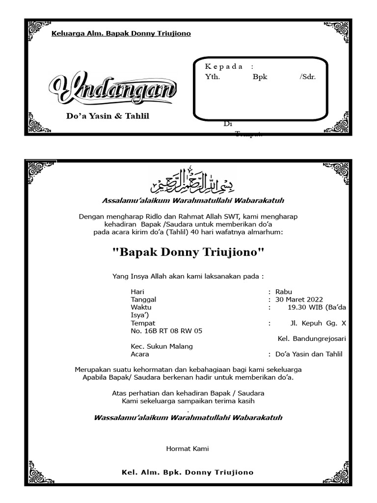 Template Tahlil 100 Hari | PDF