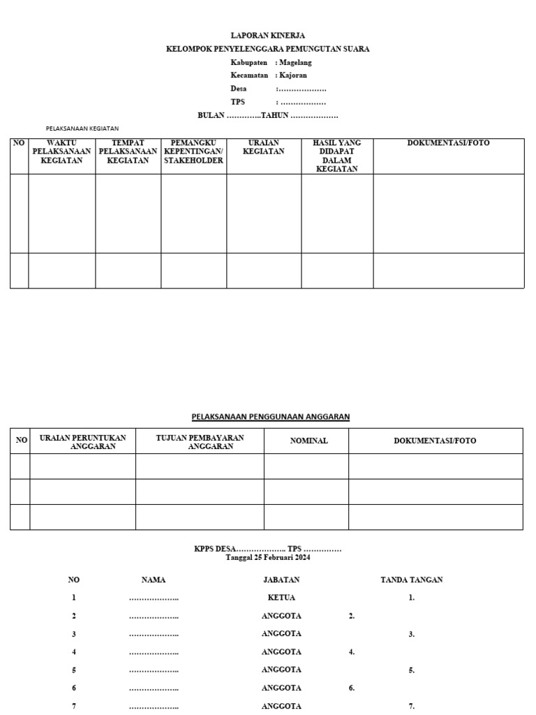 Format Laporan Kinerja Kpps Dan Linmas | PDF Format Laporan Kinerja Kpps Dan Linmas | PDF