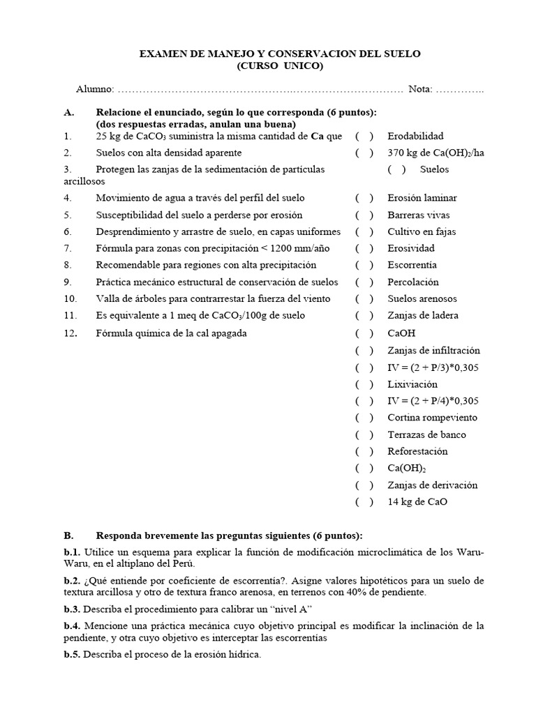 Examen de Manejo y Conservación del Suelo | PDF | Suelo | Horticultura