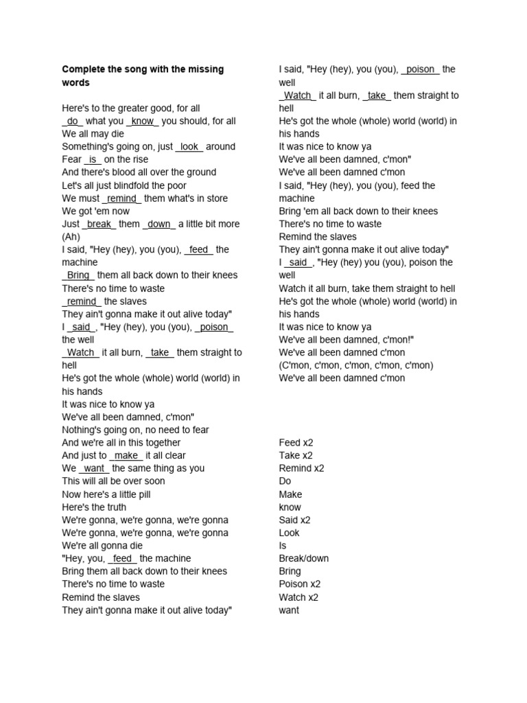 Present Simple Song 2 | PDF