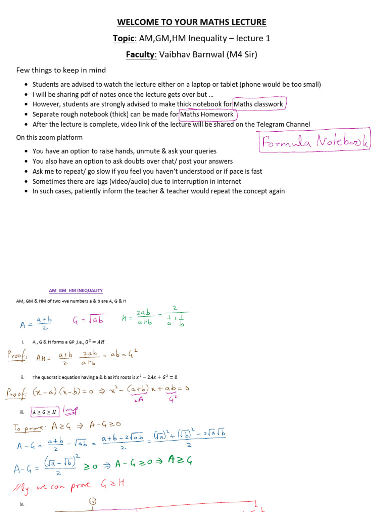 AM GM HM Inequality Class 11 | PDF | Algebra | Elementary Mathematics