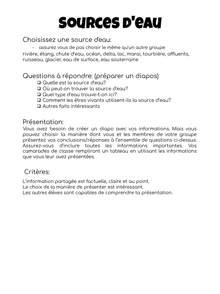 Présentation des Sources d'Eau | PDF