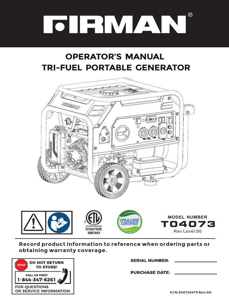 Firman TO4073 Generator | PDF | Motor Oil | Gasoline