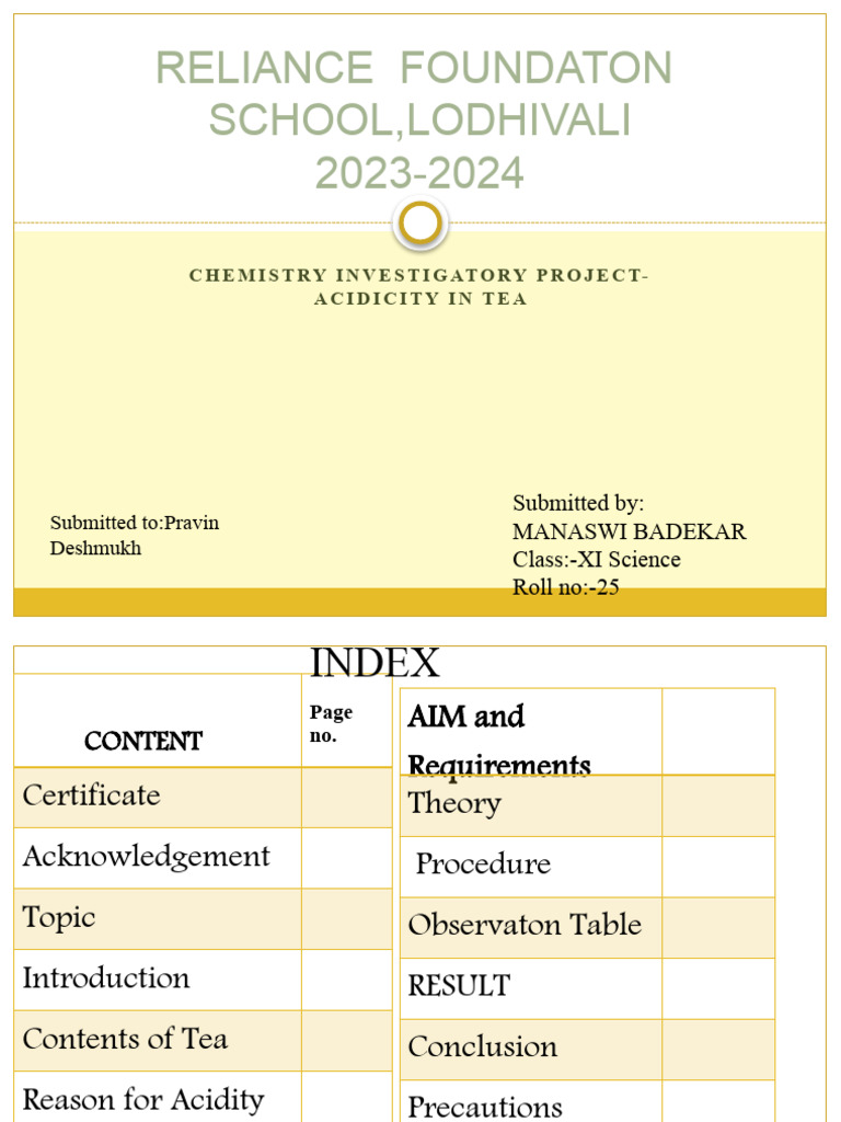Acidity in Tea.CHEMISTRY | PDF | Tea | Chemistry