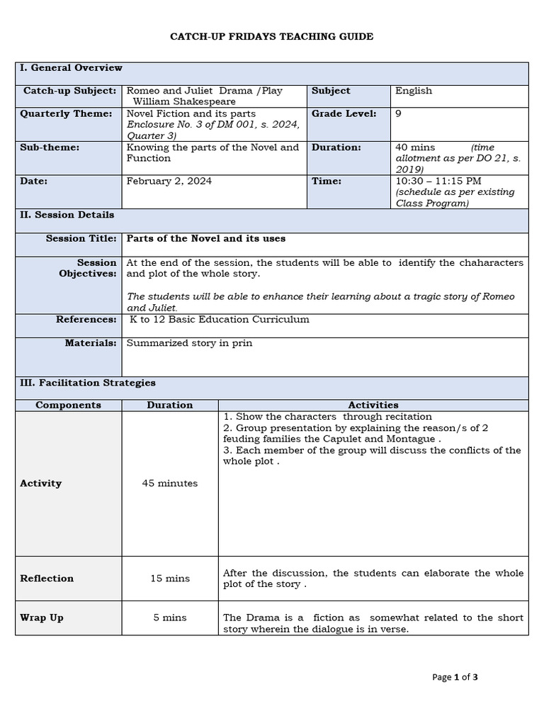 Teaching Guide Catch Up Friday - Docx Play | PDF | Characters In Romeo And Juliet