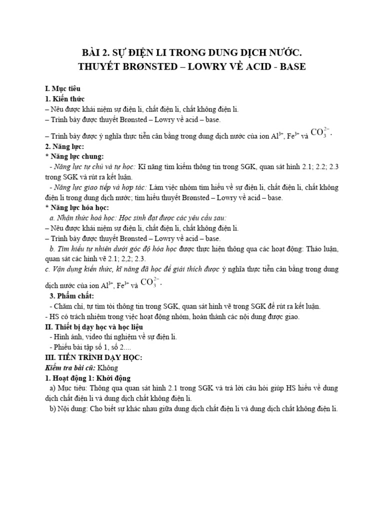 27.2 - CD-Bài 2- SỰ ĐIỆN LI TRONG DD NƯỚC-Hà Thị Việt Hà | PDF