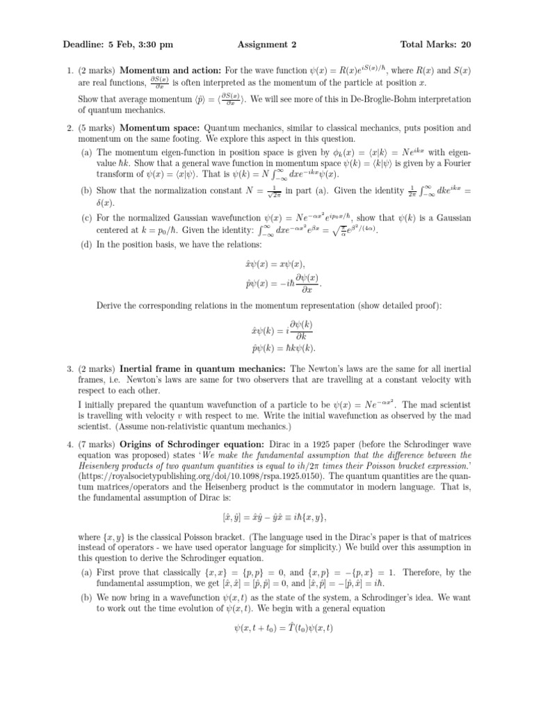 CH605 23 24 Tutorial2 | Download Free PDF | Wave Function | Schrödinger Equation