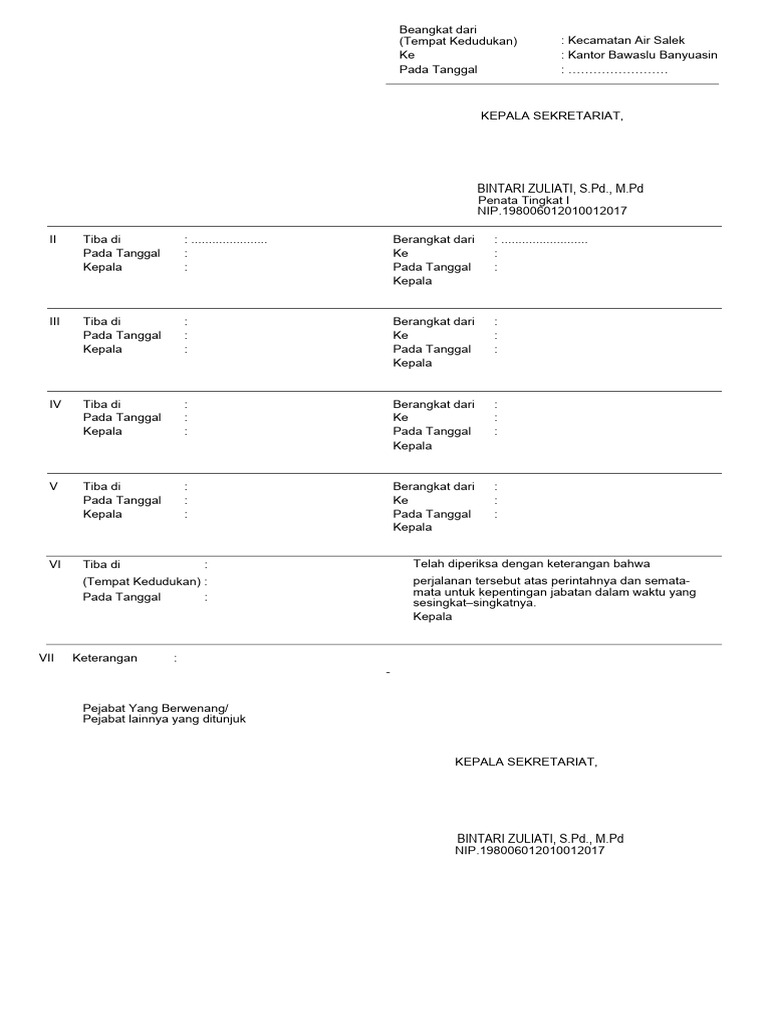 Contoh SPD Dan Visum Panwaslu Kecamatan 2023-2024 | PDF
