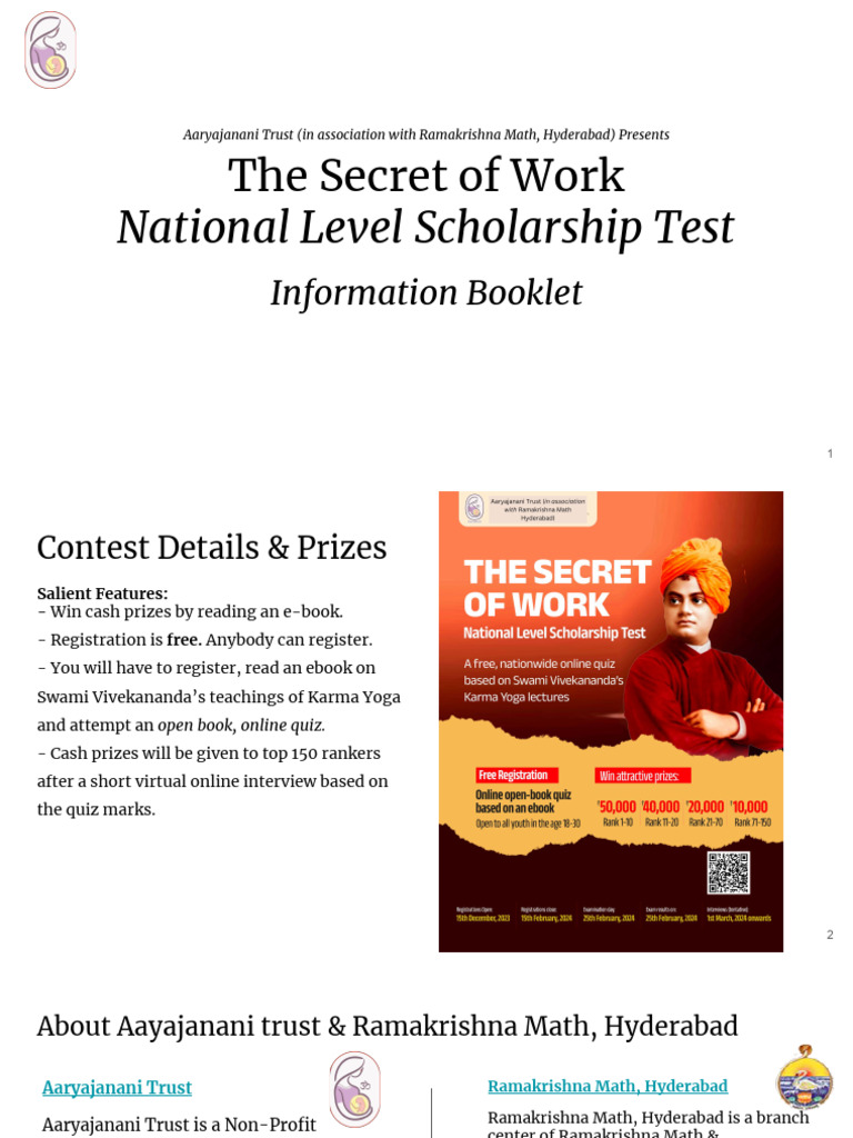 Information Booklet_ the Secret of Work National Level Scholarship Test ...