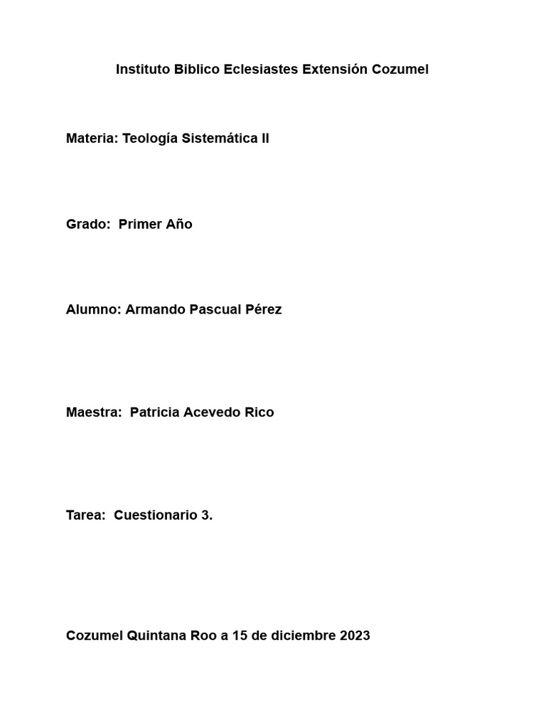 Cuestionario 3 Preguntas de Estudio | PDF | Pecado | El pecado original