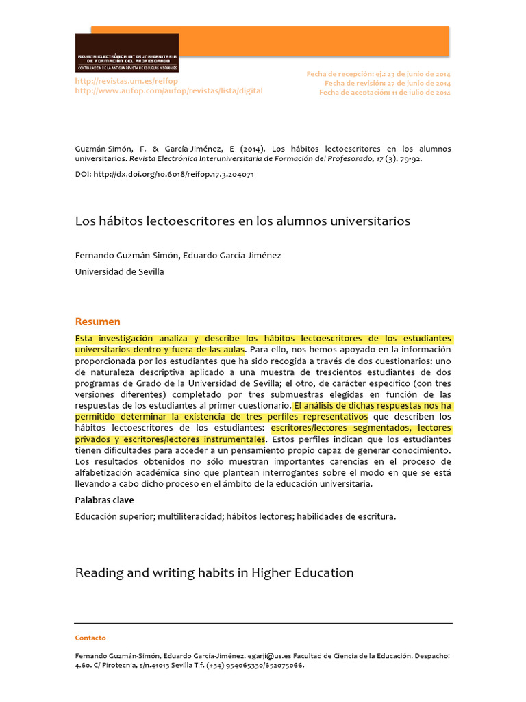 GUZMAN-SIMON. Los Hábitos Lectores | PDF | Metodología de encuesta ...