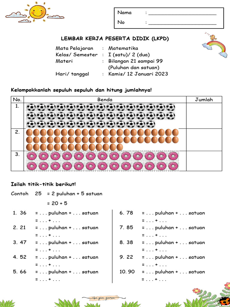 LKPD Matematika Bab 4 Puluhan Satuan | PDF