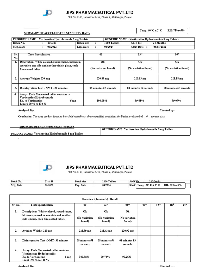 Vortioxetine Hydrobromide Stability Data | PDF | Tablet (Pharmacy ...