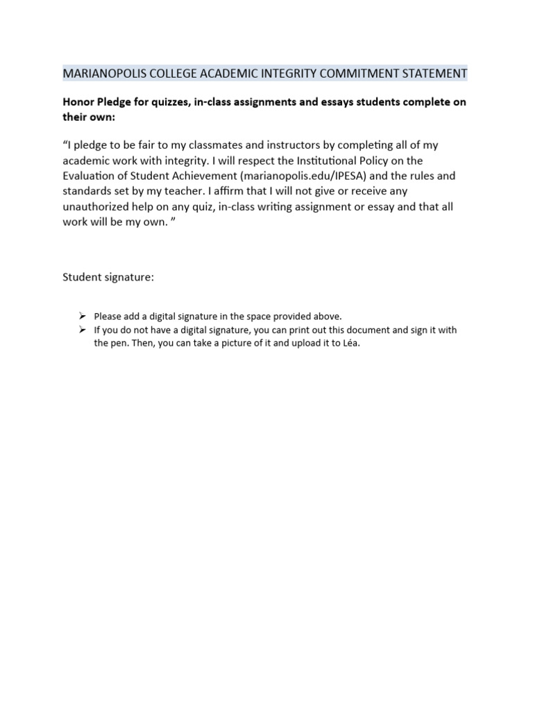 Academic Integrity Pledge | PDF