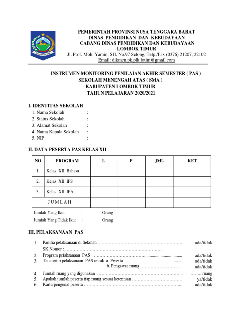 iNSTRUMEN PAS KELAS XII | PDF