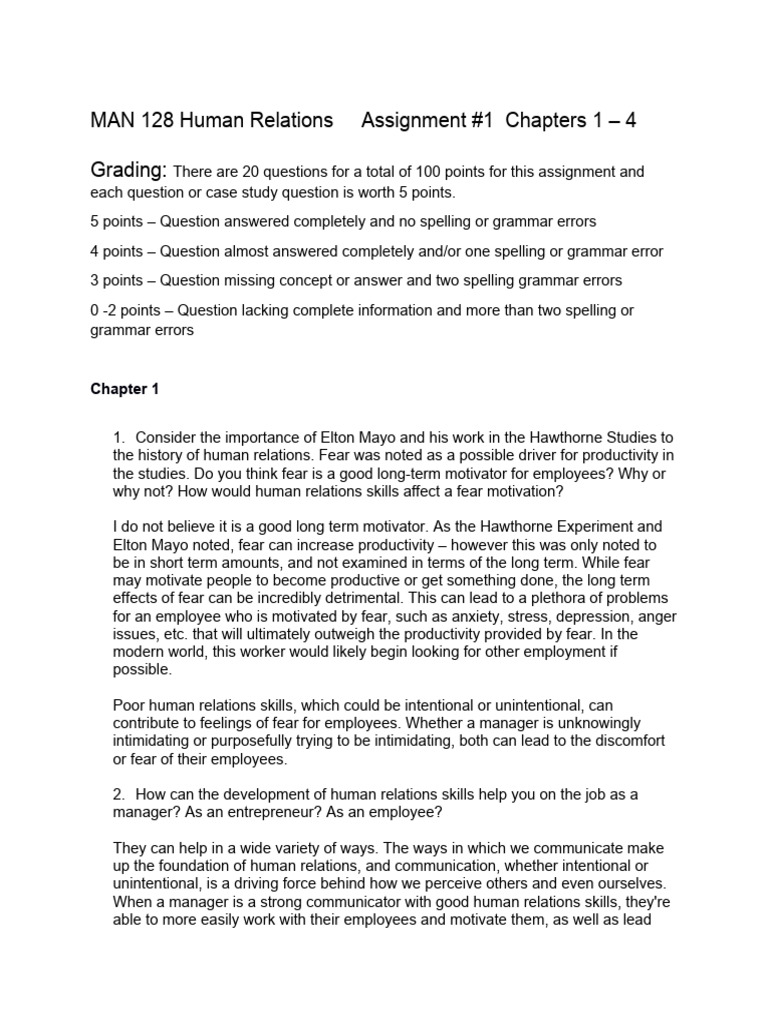 MAN 128 Human Relations Assignment | PDF | Self Awareness | Attitude ...