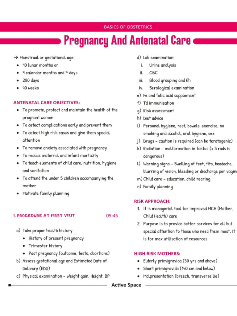 Antenatal Care and Pregnancy | PDF
