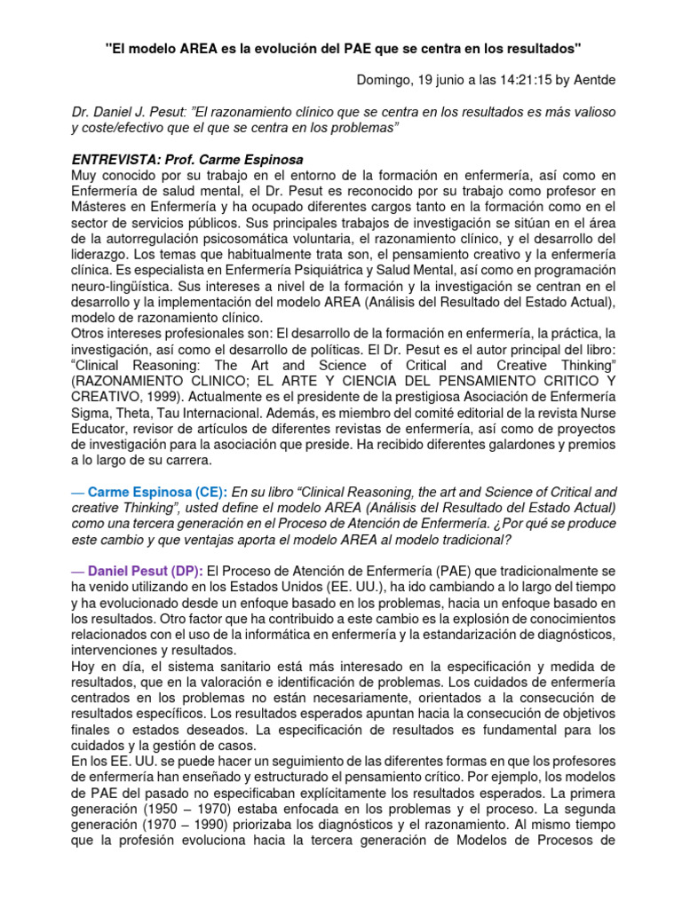 Modelo Area (Entrevista) | PDF | Pensamiento | Enfermería