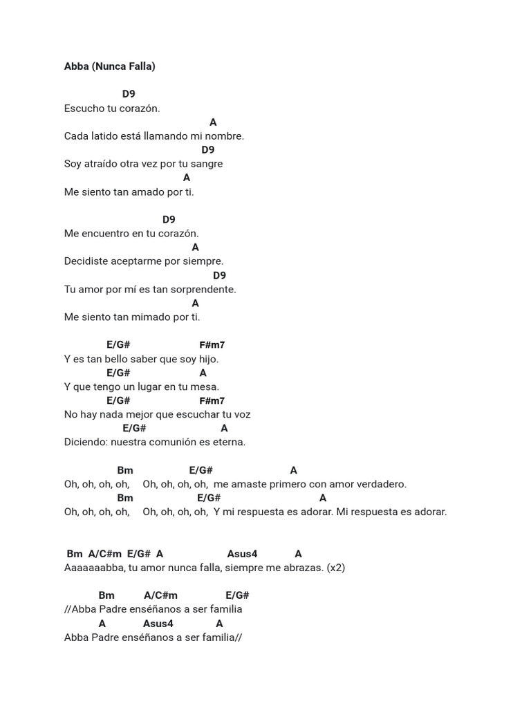 Acordes Abba (Nunca Falla) Toma Tu Lugar | PDF