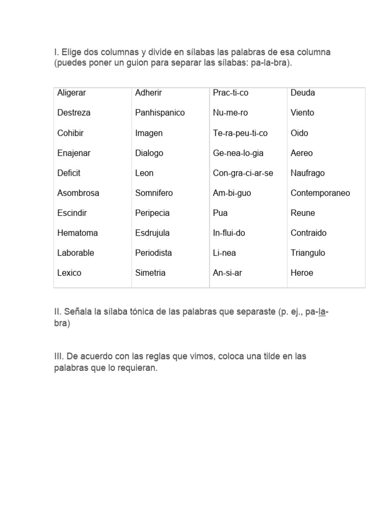 División de Sílabas | PDF
