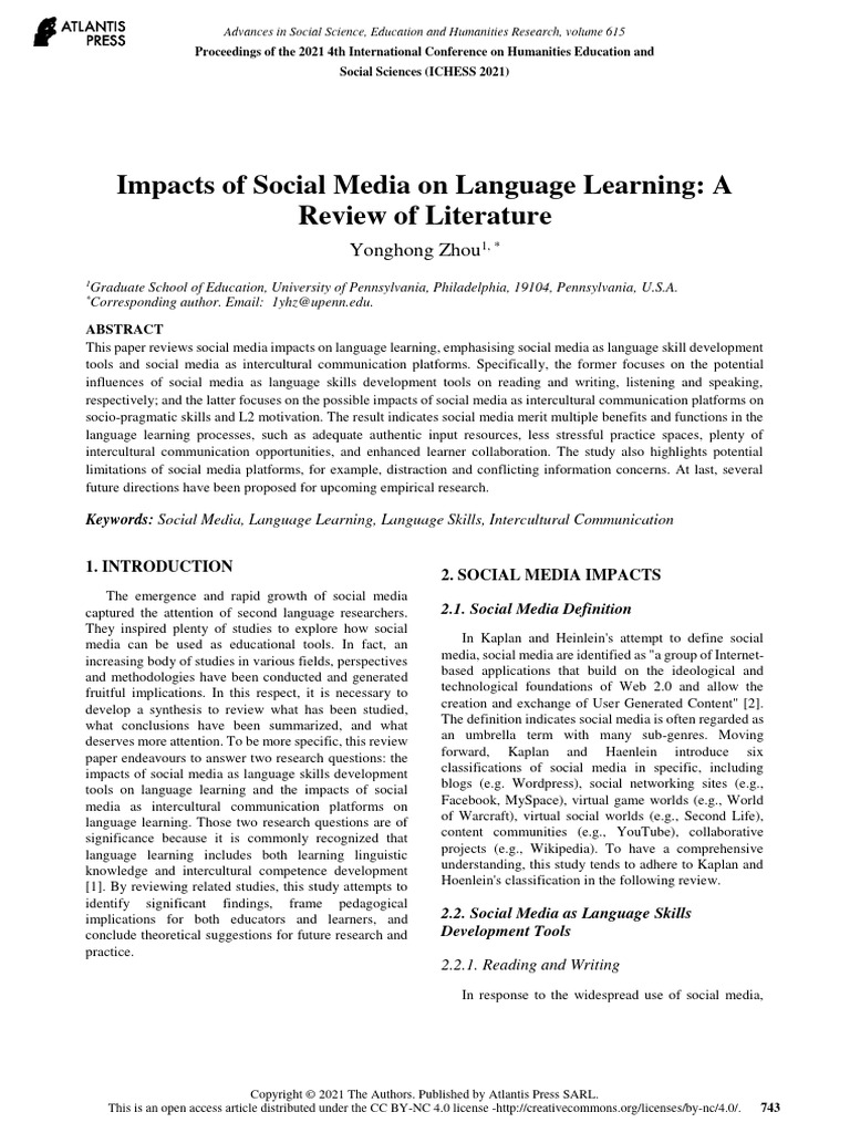 Impacts of Social Media On Language Learning: A Review of Literature | PDF | Popular Culture ...