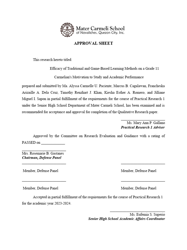 Approval Sheet Plus Suggestions | PDF | Methodology | Cognition